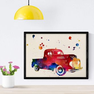 Nacnic LKW-Poster mit Aquarelldesign. Mischung aus Aquarellstilbl&auml;ttern f&uuml;r die Innendekoration. A4-Gr&ouml;&szlig;e mit Rahmen