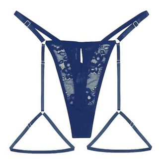 Generic Culotte Taille Haute pour Femme, String en Dentelle Transparent, sous-vêtement Sexy et séduisant, Ajustable et à Lacets (Navy, XS)