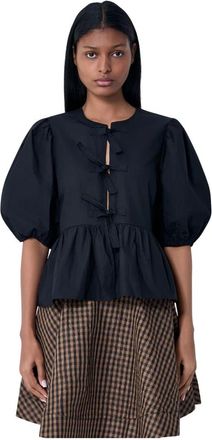 Ganni Femme, Blouses et Chemises, Noir, Taille: 40 FR Blouse &agrave; Basques et en Popeline de Coton