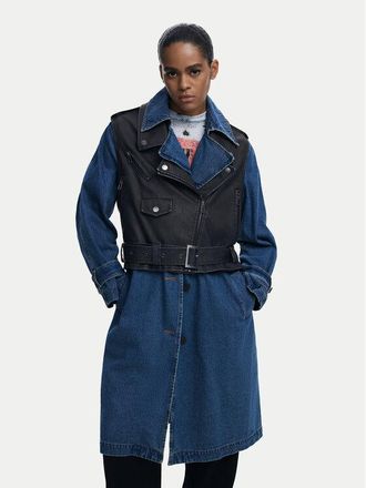 Desigual Kunstleder-Mantel Denimbike 25WWEW52 Blau Regular Fit