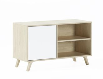 Skraut Home Skraut Home - Mobile Tv 100 Con Porta Sinistra, Soggiorno, Modello Wind, Struttura Colore Puccini, Porta Bianca, Misure 95x40x57cm Altezza