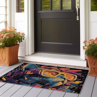 Generic Tapis de Passage Couloir Long Chat Mignon gribouillage Cuisine Devant Evier Antid&eacute;rapant 60x240 cm Absorbant Tapis d Entree Interieur pour Bleu