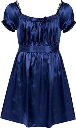 TiaoBug Homme Sissy Vêtements de Nuit sous-vêtement Plaisir Robe de Chambre Dentelle Lingerie Jeu de Rôle Pyjama Soirée Bal Gay Underwear M-XL Bleu Marin XL