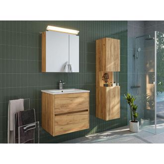 Magnolia Home Badm&ouml;belset Taifun 60cm 3tlg mit Spiegelschrank und Seitenschrank eiche gold