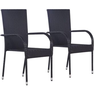vidaXL Vidaxl - Chaises empilables dext&eacute;rieur 2 pcs R&eacute;sine tress&eacute;e Noir