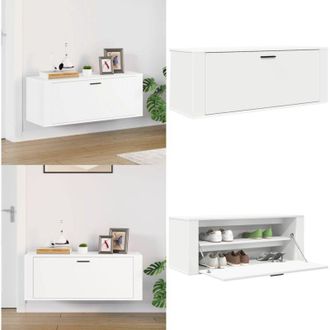 vidaXL Armoire &agrave; chaussures murale Blanc 100x35x38cm Bois ding&eacute;nierie - Armoire &agrave; Chaussures - &Eacute;tag&egrave;re Chaussure - Rangement Chaussures - Meubles Entr&eacute;e