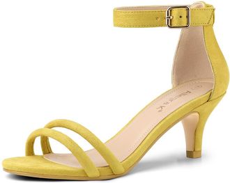 Allegra K Damen Peep-Toe Schnalle Knöchelriemen Kitten Heels Sandalen Gelbs 40