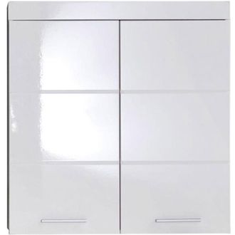 Trendteam Trendteam - AmandaMandoBea Armoire murale de rangement pour salle de bain, 2 portes, blanc, blanc brillant