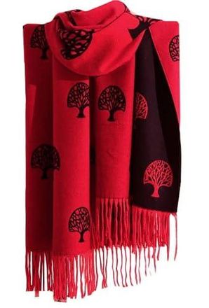 GFM Arbre de vie, fleurs de cam&eacute;lia, arbres, plumes, ch&acirc;le dautomne et dhiver (CSHSHL-B),.Tlife-rouge noir, L