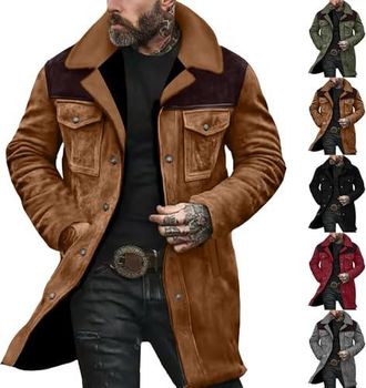 Generic Vestes pour homme - Style décontracté - Trench - Col cranté - Longue veste chaude avec poches, kaki, XXL