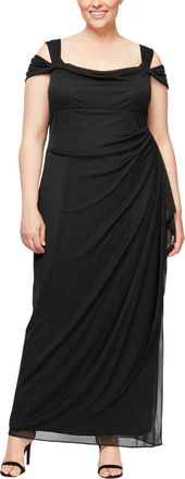 Alex Evenings Damen Langes Schulterfreies Übergröße mit Gerüschtem Rock Kleid für besondere Anlässe, Schwarz, 46