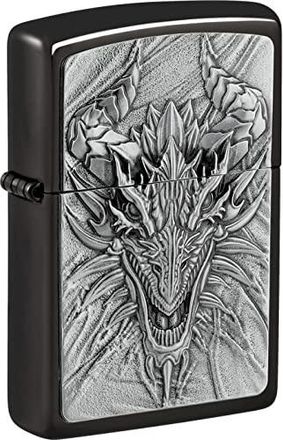 Zippo Sturmfeuerzeug - Metal Dragon, High Polish Black, Emblem - Nachfüllbar - Wiederverwendbar - Windfestes Design - Geschenkbox - Made in USA