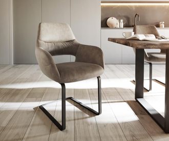 DELIFE Freischwinger Yago-Flex mit Armlehnen Mikrofaser Taupe Vintage Freischwinger flach Schwarz Taschenfederkern, Esszimmerst&uuml;hle