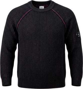 C.P. Company C.p. Company - Pull en maille polaire de laine bicolore - Homme - Pulls - Noir - Taille: XL