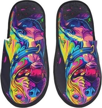 Generic Pantoufles Chien Pop Art N&eacute;on Doux Accueil Pantoufles Unisexe Maison Slippers Pour Voyage Femmes Int&eacute;rieur M