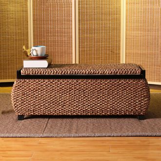 Generic Rustikale, Handgefertigte Rattan-Aufbewahrungsbank Mit Massivholzrahmen, 77 L Schuhhocker for Schlafzimmer, Wohnzimmer, Eingangsbereich (90 X 35 X 40 