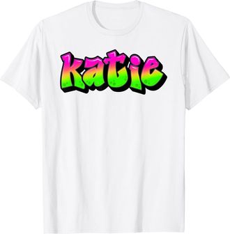 BDAZ Katie Graffiti Personalisierter Name Gr&uuml;n Rosa Frauen M&auml;dchen T-Shirt