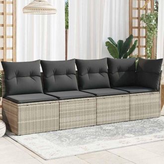 vidaXL Canap&eacute; de jardin et coussins 4 places gris clair r&eacute;sine tress&eacute;e - Vidaxl