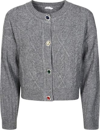 Liu Jo Femme, Pulls, Gris, Taille: 36 FR Cardigan en laine avec boutons bijoux