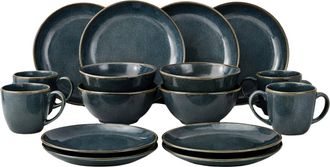 Mica Mica Decorations Racco Geschirrset f&uuml;r 4 Personen - Fr&uuml;hst&uuml;cksteller, Sch&uuml;ssel, Kaffeebecher und Speiseteller - Teller Set Steingut Geschirr - Sp&uuml;lmas