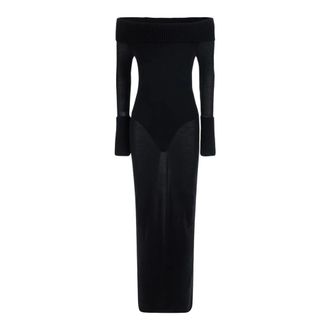Alaia Robe en maille col Bardot - Femme - Robes - Noir - Taille: 38 FR