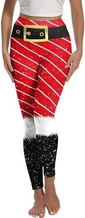 Generic Legging de yoga Thermaml pour femme avec ceinture de Père Noël amusante imprimé rayé tendance décontracté Pantalon de yoga pour intérieur ou extérieur