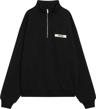 Jacquemus Homme, Sweatshirts et sweats &agrave; capuche, Noir, Taille: L SweaT-shirt &agrave; demi-fermeture &eacute;clair