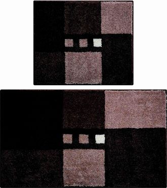 GRUND Linea Due Badteppich 100% Polyacryl, ultra soft, rutschfest, MERKUR, Set 2-teilig o.A. 2 SET, braun