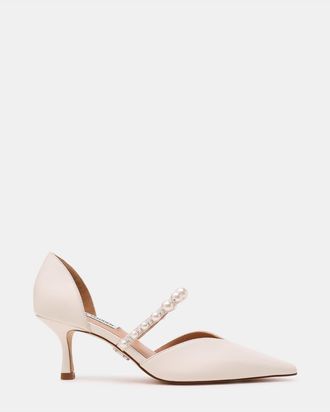 Steve Madden Amoura - Spitze Sandaletten in Elfenbein mit Perlenverzierung und Kitten-Absatz-Wei&szlig;