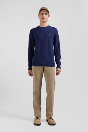 Eden Park Pull Col Rond Uni En Coton Bleu Fonc&eacute; Coupe Regular