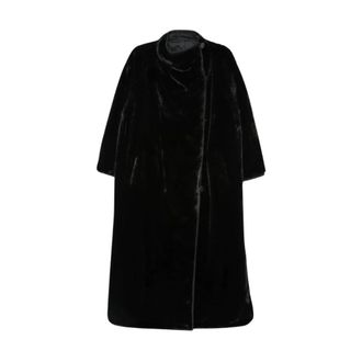 Emporio Armani Manteau en fausse fourrure avec col haut et ceinture - Femme - Vestes - Noir - Taille: 42 FR