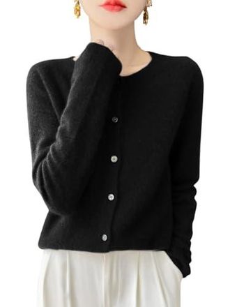 ORANDESIGNE Gilet Femme Chic et Elegant Gilet Court Col Rond Gilets Manches Longues Cardigan Laine Mi-Saison A Noir XS