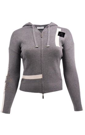 Passioni Kapuzenstrickjacke Sweatjacke mit Kapuze im Color Block-Design mit Strasssteinen