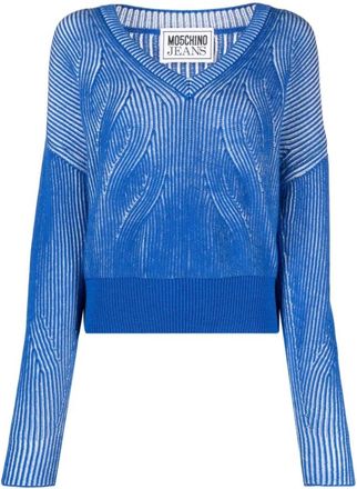 Moschino Femme, Pulls, Bleu, Taille: 36 FR Maglione Bicolor Scollo a V