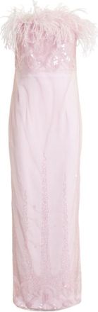 16Arlington 16Arlington Blush Pink Strapless Sequin Gown with Feather Trim Neckline Size L