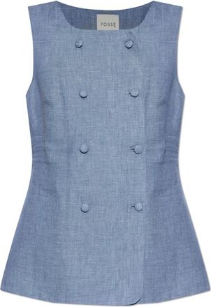 Possé Posse, Femme, Vestes, Bleu, Taille: 40 FR Thea Linen Vest