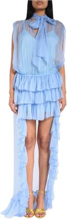 Actualee Femme, Robes, Bleu, Taille: 42 FR V-neck Asymmetric Ruffle Party Dress