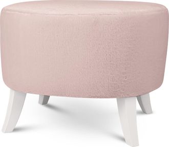 MG Design Ovaler Kunstfell-Hocker 52 x 62 cm in Rosa mit Holzbeinen - Gepolsterter Fu&szlig;hocker f&uuml;r Wohnzimmer oder Schlafzimmer