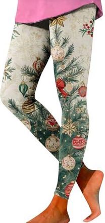 Generic Legging de Noël flocon de neige pour femme - Pantalon de Père Noël fantaisie imprimé - Collants de Noël pour femme - Legging de yoga actif, Z01-beige,