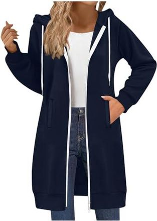 Generic Tunique tendance à manches longues pour femme, vestes surdimensionnées en polaire décontractées, confortables avec poches à fermeture éclair, noir fon