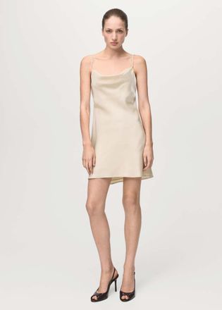 Mango Satin-Kleid mit tiefem Ausschnitt elfenbeinwei&szlig; - Damen - XS - MANGO