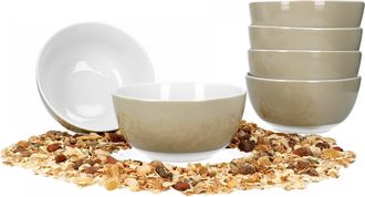 Van Well van Well Vario Müslischalen-Set 6-teilig - Schalen-Service für 6 Personen - tiefe Suppen-Schüssel 14cm - Porzellan-Set innen weiß & außen Beige - Sala