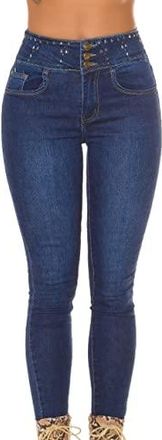 Koucla Stylo High Waist Skinny Jeans mit Deko Nieten, bleu, W42
