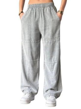 ORANDESIGNE Femme Pantalon de Jogging Effet Denim Pantalon Jogging Long Ample et à Jambes Larges avec Taille élastiquée