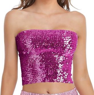 Generic Haut &agrave; paillettes arc-en-ciel pour femme - Haut tube &agrave; paillettes pour femme - Couleur unie - Tunique brillante d&eacute;contract&eacute;e - Corset scintillant - Ha