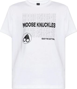 Moose Knuckles Homme, Tops, Blanc, Taille: XL T-Shirt &agrave; Logo Imprim&eacute;