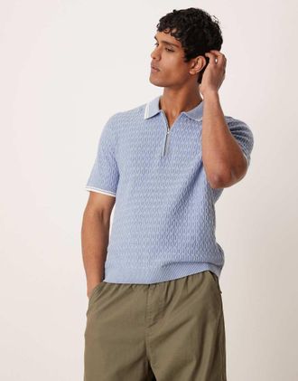 Abercrombie & Fitch Polo en maille à col zippé avec liserés contrastants - Bleu