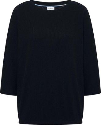 Cecil Waffel-Shirt mit U-Boot-Ausschnitt - - Knitwear - Damen - Blau - M