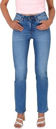 ESRA Jean Femme Droit Taille Haute Elastique Grande Taille Pantolon High Waist Straight-Fit G700