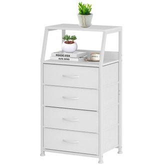 Generic Vertikaler Aufbewahrungsturm für Schlafzimmer, Flur, Eingangsanlage, Organizer, Nachttisch -Nachttischmöbel, robuster Stahlrahmen, Holzoberteil weiß 4